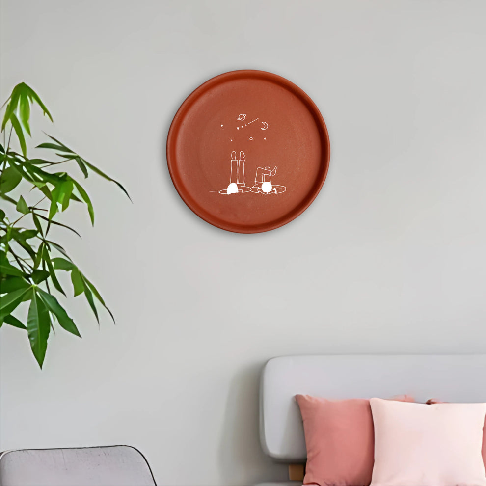 Terracotta Wall Plate - Night Sky Watching Illustration – Almiro Tree